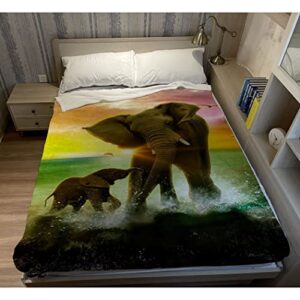 HommomH 60"x80" Colorful Seaside Elephants Blanket Soft Fluffy Fleece Throw for Women