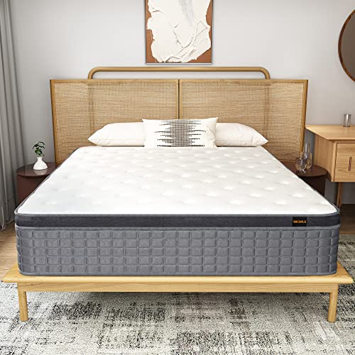 MICOOLS Queen Mattress,Hybrid Mattress in a Box Memory Foam Breathable Comfortable,Motion Isolation Individually Wrapped Coils,Euro Top Medium Firm Queen Size Mattress