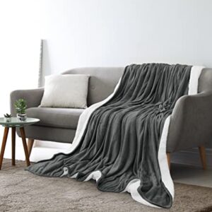 Utopia Bedding Sherpa Bed Blanket Queen Size Grey 480GSM Plush Blanket Fleece Reversible Blanket for Bed and Couch (90x90 Inches)