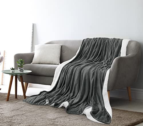 Utopia Bedding Sherpa Bed Blanket Queen Size Grey 480GSM Plush Blanket Fleece Reversible Blanket for Bed and Couch (90x90 Inches)