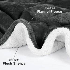 Utopia Bedding Sherpa Bed Blanket Queen Size Grey 480GSM Plush Blanket Fleece Reversible Blanket for Bed and Couch (90x90 Inches)