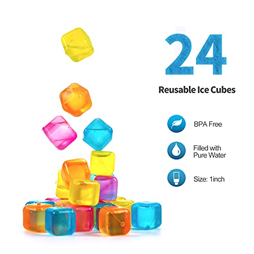 NJN 24 Pack Reusable Ice Cubes, Plastic Ice Cubes, Refreezable, Washable