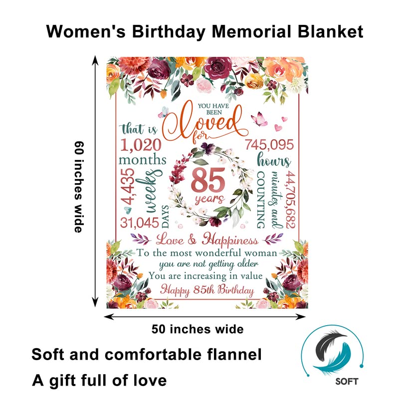 vienuolika Women Birthday Series Blanket, Birthday Gifts for Women 85, Birthday Gifts for Wife Mother Sister, 85th Birthday Creative Blanket Gifts, Decorative Gifts, Women Birthday Memorial Blanket.