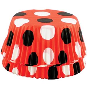 Fox Run Polka Dot Disposable Bake Cups, 3 x 3 x 1.25 inches, Red with Black