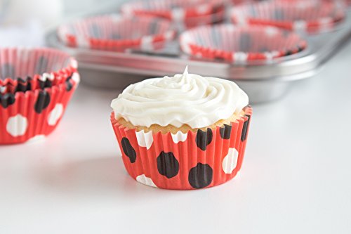 Fox Run Polka Dot Disposable Bake Cups, 3 x 3 x 1.25 inches, Red with Black