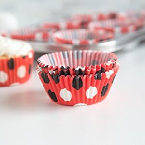 Fox Run Polka Dot Disposable Bake Cups, 3 x 3 x 1.25 inches, Red with Black