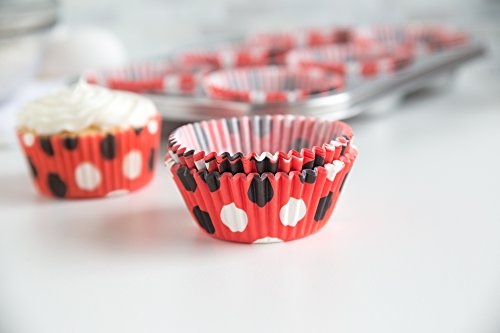 Fox Run Polka Dot Disposable Bake Cups, 3 x 3 x 1.25 inches, Red with Black