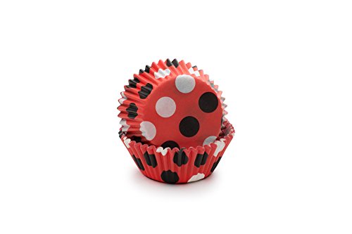 Fox Run Polka Dot Disposable Bake Cups, 3 x 3 x 1.25 inches, Red with Black