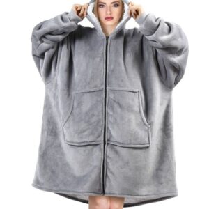 Wearable Blanket Hoodie for Women Men, Blanket Hoodie with Zip and Big Pockets, Oversized Sweatshirt Adult, One Size Fits All