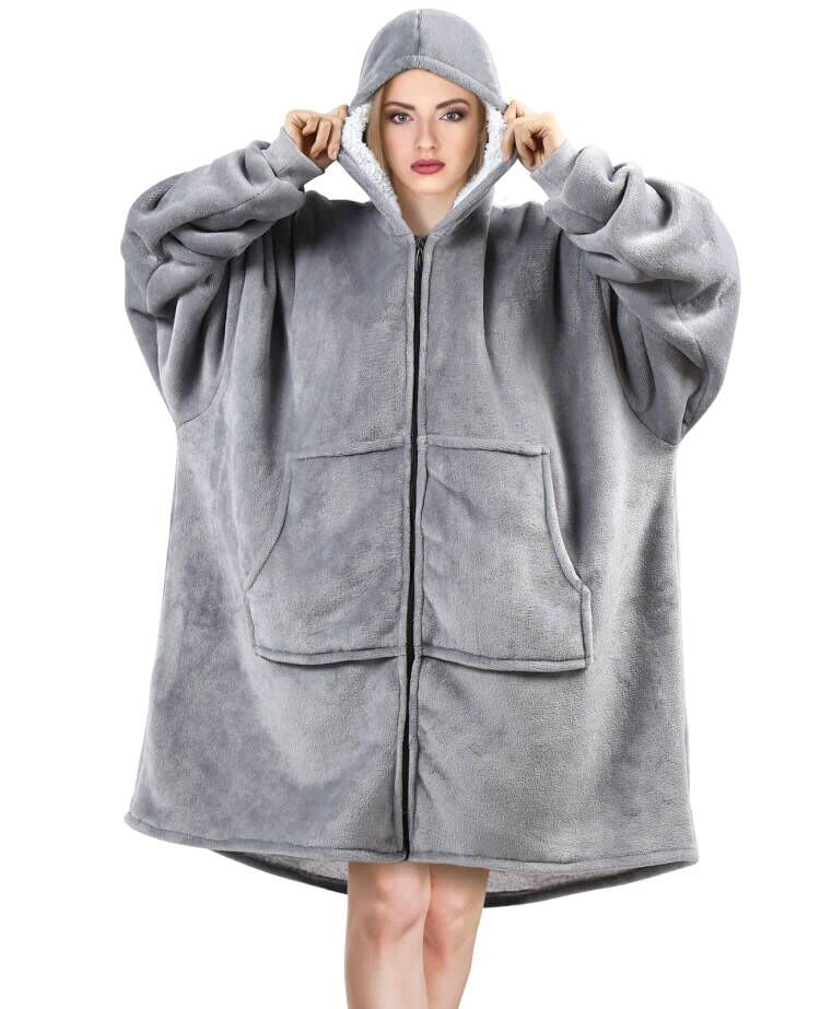 Wearable Blanket Hoodie for Women Men, Blanket Hoodie with Zip and Big Pockets, Oversized Sweatshirt Adult, One Size Fits All