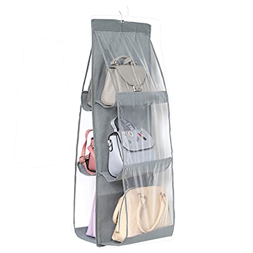 DCVFRQ Double-Sided Six-Layer Bag Hanging Bag Non-Woven Hanging Handbag Storage Hanging Bag Bag Storage Bag 140g Integrated Structure, Gray