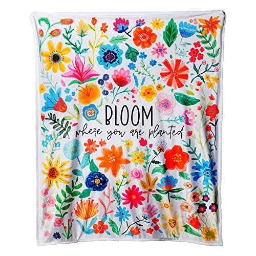 Sherpa Flannel Throw Blanket 50 x 60 - Beautiful Floral Design with Motivational Message - Soft, Comfy, Warm, Durable 100% Polyester for Couch, Bed, Chair