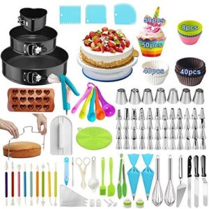 cake decorating supplies,493 pcs cake decorating kit 3 packs springform cake pans, cake rotating turntable,48 piping icing tips,7 russian nozzles, baking supplies,cupcake decorating kit