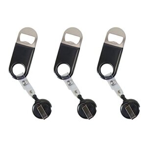 retractable flat beer bottle opener with belt clip for bartenders,waiter (black 3-pack)