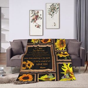 Golden Sunflower Frame Letter to Daughter Throw Blanket Gifts for Daughters from Mothers Daughter Birthday Gifts Blanket Daughter Blanket