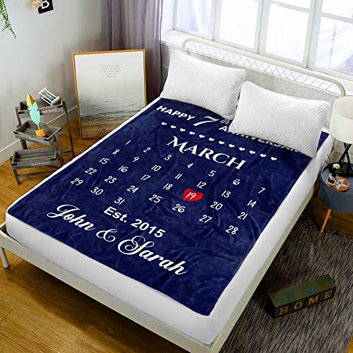 PREZZY 7th Wedding Anniversary Blanket Gifts for Husband Wife Dad Mom Personalized Blankets 7 Years of Marriage Unique Gift for Couple Boyfriend Girlfriend Sherpa Fleece Throw Blanket