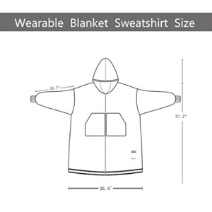 Wearable Blanket Hoodie, Oversized Blanket Sweatshirt for Men Women, Warm Thick Cozy Flannel Blanket with Zipper Large Pockets Grey