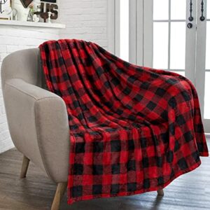 Premium Plaid Sherpa Fleece Throw Blanket | Super Soft, Cozy, Plush, Lightweight Microfiber, Reversible Throw for Couch, Sofa, Bed, All Season (50 X 60 Inches Red)