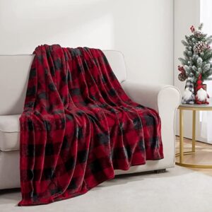 Premium Plaid Sherpa Fleece Throw Blanket | Super Soft, Cozy, Plush, Lightweight Microfiber, Reversible Throw for Couch, Sofa, Bed, All Season (50 X 60 Inches Red)