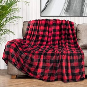 Premium Plaid Sherpa Fleece Throw Blanket | Super Soft, Cozy, Plush, Lightweight Microfiber, Reversible Throw for Couch, Sofa, Bed, All Season (50 X 60 Inches Red)