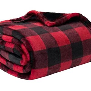 Premium Plaid Sherpa Fleece Throw Blanket | Super Soft, Cozy, Plush, Lightweight Microfiber, Reversible Throw for Couch, Sofa, Bed, All Season (50 X 60 Inches Red)