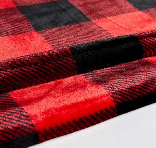 Premium Plaid Sherpa Fleece Throw Blanket | Super Soft, Cozy, Plush, Lightweight Microfiber, Reversible Throw for Couch, Sofa, Bed, All Season (50 X 60 Inches Red)