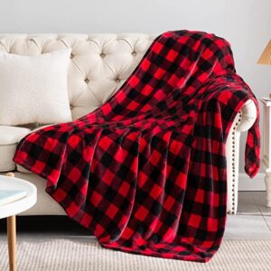 Premium Plaid Sherpa Fleece Throw Blanket | Super Soft, Cozy, Plush, Lightweight Microfiber, Reversible Throw for Couch, Sofa, Bed, All Season (50 X 60 Inches Red)