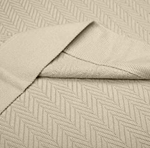 Threadmill Luxury Cotton Blankets for King Size Bed | All-Season Cozy 100% Cotton King Size Blanket | Herringbone Soft & Lightweight Fall Thermal Blanket fits California King Size Bed, 104x92 | Beige