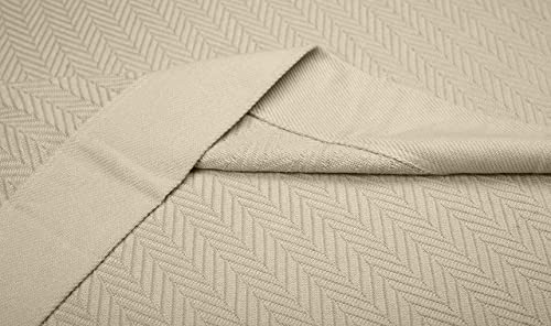 Threadmill Luxury Cotton Blankets for King Size Bed | All-Season Cozy 100% Cotton King Size Blanket | Herringbone Soft & Lightweight Fall Thermal Blanket fits California King Size Bed, 104x92 | Beige