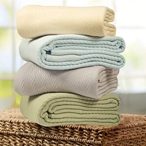 Threadmill Luxury Cotton Blankets for King Size Bed | All-Season Cozy 100% Cotton King Size Blanket | Herringbone Soft & Lightweight Fall Thermal Blanket fits California King Size Bed, 104x92 | Beige