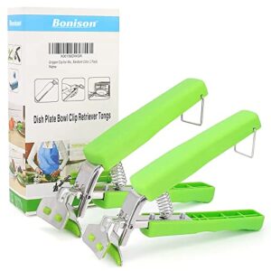 2 pack hot plate gripper clips holder tongs for moving hot plate bowls pizza pan air fryer microwave oven with food out, green