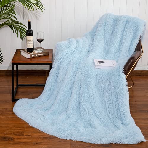 Zareas Soft Throw Blanket, 50" x 60" Faux Fur Plush Sherpa Cozy Blanket for Couch, Thick Warm Blankets for Winter, Fluffy Christmas Blanket, Fuzzy Comfy Velvet Blanket for Bed Sofa, Ice Blue