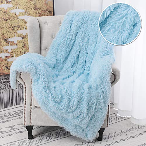 Zareas Soft Throw Blanket, 50" x 60" Faux Fur Plush Sherpa Cozy Blanket for Couch, Thick Warm Blankets for Winter, Fluffy Christmas Blanket, Fuzzy Comfy Velvet Blanket for Bed Sofa, Ice Blue