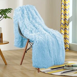 Zareas Soft Throw Blanket, 50" x 60" Faux Fur Plush Sherpa Cozy Blanket for Couch, Thick Warm Blankets for Winter, Fluffy Christmas Blanket, Fuzzy Comfy Velvet Blanket for Bed Sofa, Ice Blue