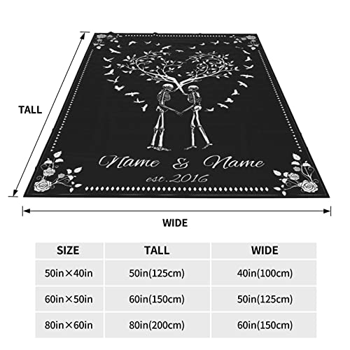 kvtiwee Skull Throw Blanket Custom Name Blanket, Personalized Spooky Skeleton Tree Together Forever Flannel Blanket, Wedding or Anniversary Present, Halloween Goth Wedding Valentines Day Gift 50"x40"