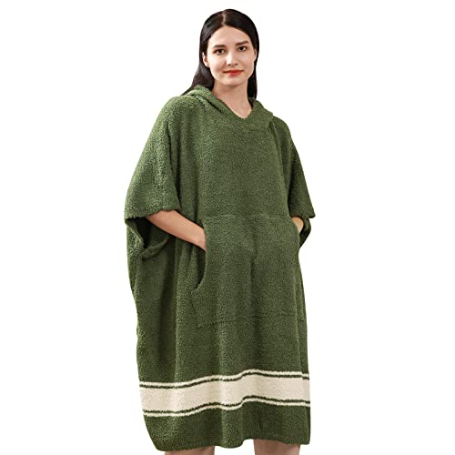 ZonLi Oversized Wearable Blanket Adult, Super Soft Warm Barefoot Chenille Blanket Poncho Hoodie for Son Men Women, One Size Fits All (Green)