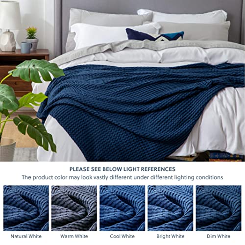 Bedsure Cooling Bamboo Waffle Queen Size Blanket - Soft, Lightweight and Breathable Full Blankets for Hot Sleepers, Luxury Cotton Throws for Bed, Couch and Sofa, Navy 90x90Inches