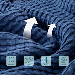 Bedsure Cooling Bamboo Waffle Queen Size Blanket - Soft, Lightweight and Breathable Full Blankets for Hot Sleepers, Luxury Cotton Throws for Bed, Couch and Sofa, Navy 90x90Inches