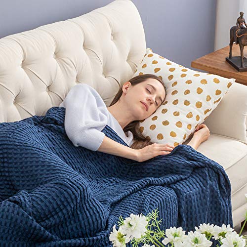 Bedsure Cooling Bamboo Waffle Queen Size Blanket - Soft, Lightweight and Breathable Full Blankets for Hot Sleepers, Luxury Cotton Throws for Bed, Couch and Sofa, Navy 90x90Inches