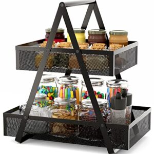 EKNITEY Tiered Snack Organizer Countertop - Metal Kitchen Counter Organizer Small Coffee Station Organize for Home, Picnic, Office (Black)