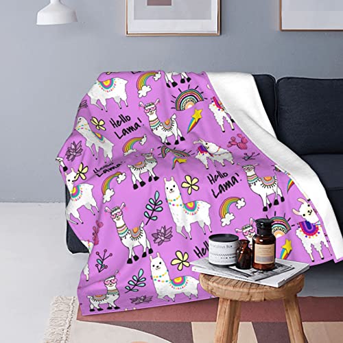 Cute Llama Alpaca Gifts Soft Warm Throw Blanket Lightweight Flannel Fleece Bed Blanket Gift for Kid Baby Adults Or Pet Chair Couch Microfiber Blankets 60"X 50"