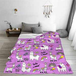 Cute Llama Alpaca Gifts Soft Warm Throw Blanket Lightweight Flannel Fleece Bed Blanket Gift for Kid Baby Adults Or Pet Chair Couch Microfiber Blankets 60"X 50"