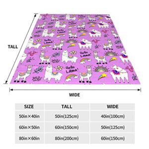 Cute Llama Alpaca Gifts Soft Warm Throw Blanket Lightweight Flannel Fleece Bed Blanket Gift for Kid Baby Adults Or Pet Chair Couch Microfiber Blankets 60"X 50"