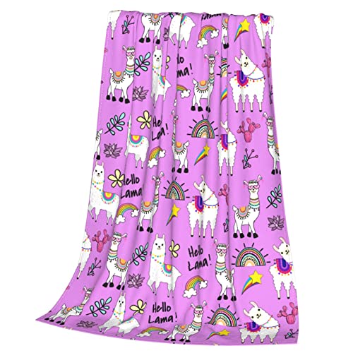 Cute Llama Alpaca Gifts Soft Warm Throw Blanket Lightweight Flannel Fleece Bed Blanket Gift for Kid Baby Adults Or Pet Chair Couch Microfiber Blankets 60"X 50"