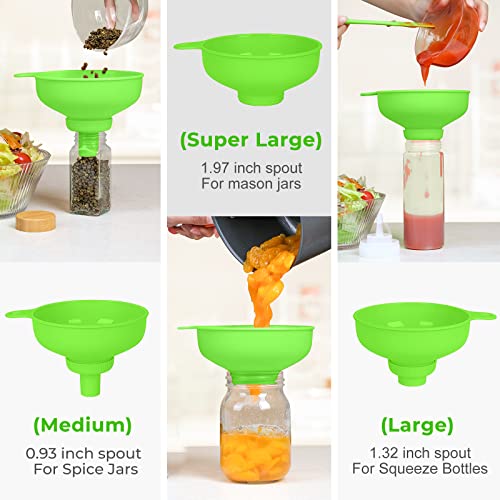 Wide Mouth Kitchen Funnel, Pisol Food Grade Plastic Cooking Canning Funnel with 4 Sizes Spouts for Filling Wide and Regular Mason Jars, Spray Dropper Oil Bottle Jug Spices Shampoo Powder Oats Sauce