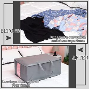 6 Pack 105 L Extra Large Clothes Storage Bags Foldable Blanket Storage Bag Organizer Container with Handle Zipper Clear Window Closet Moving Bag for Blanket Bedroom Comforter Pillow Bedding, Grey