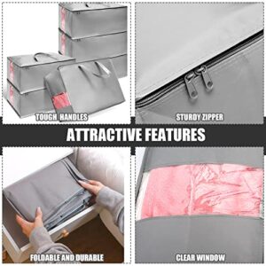 6 Pack 105 L Extra Large Clothes Storage Bags Foldable Blanket Storage Bag Organizer Container with Handle Zipper Clear Window Closet Moving Bag for Blanket Bedroom Comforter Pillow Bedding, Grey