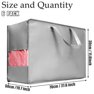 6 Pack 105 L Extra Large Clothes Storage Bags Foldable Blanket Storage Bag Organizer Container with Handle Zipper Clear Window Closet Moving Bag for Blanket Bedroom Comforter Pillow Bedding, Grey