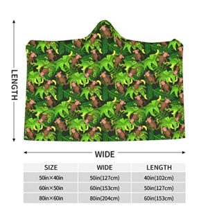 Monkeys and Bananas Hooded Blanket Fleece Throw Blanket Wrap Soft Warm Oversized Wearable Blanket for Women & Men