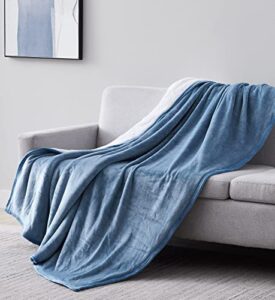 southshore fine living, inc. oversized reversible microfleece sherpa blankets, warm flannel sherpa blanket, soft and fluffy winter blankets, (110 x98) king/california king blankets blue color